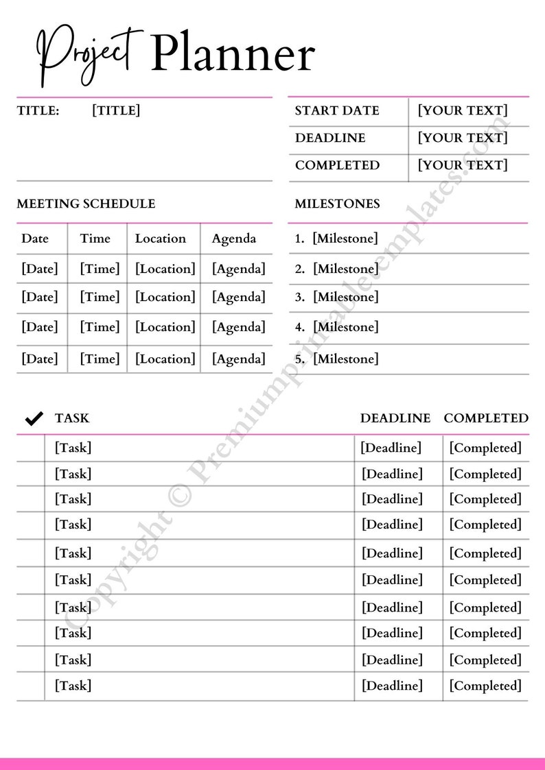 Project Planner Printable Template PDF, Task List Organizer, Work ...
