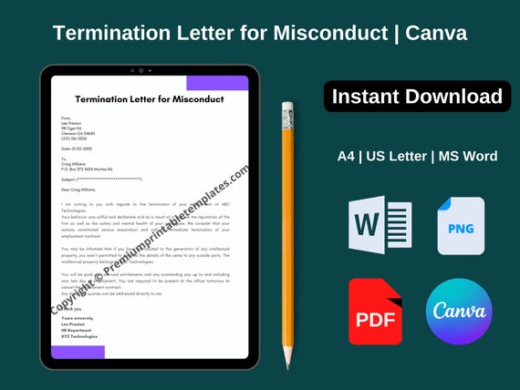 Sample Termination Letter for Misconduct Editable Canva - Etsy