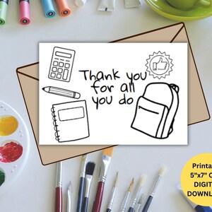 Printable Thank You Card Bundle, Color-by You Teacher Theme - Etsy