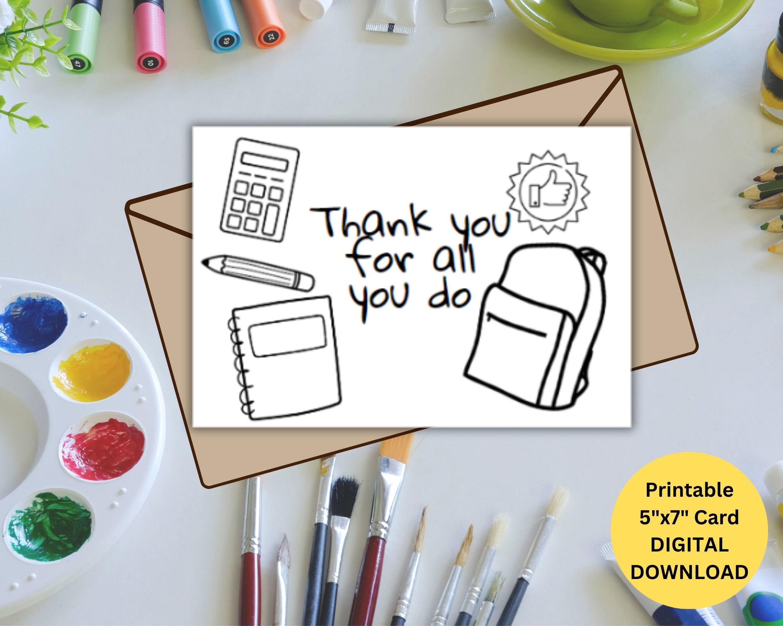 Printable Thank You Card Bundle, Color-by You Teacher Theme - Etsy