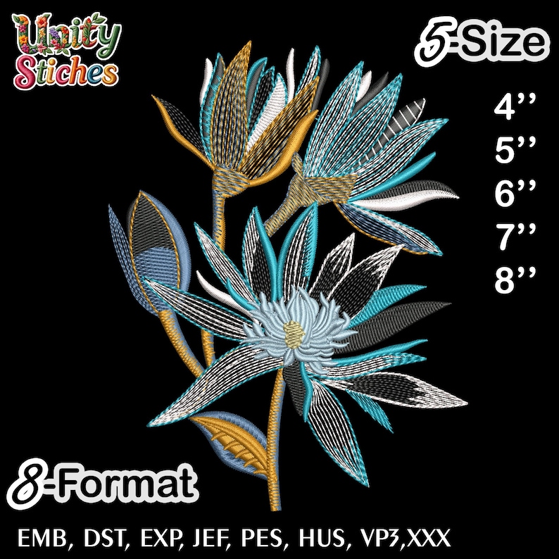 Floral Machine Embroidery Design | Lotus Flower Pattern In- 5 Sizes ...