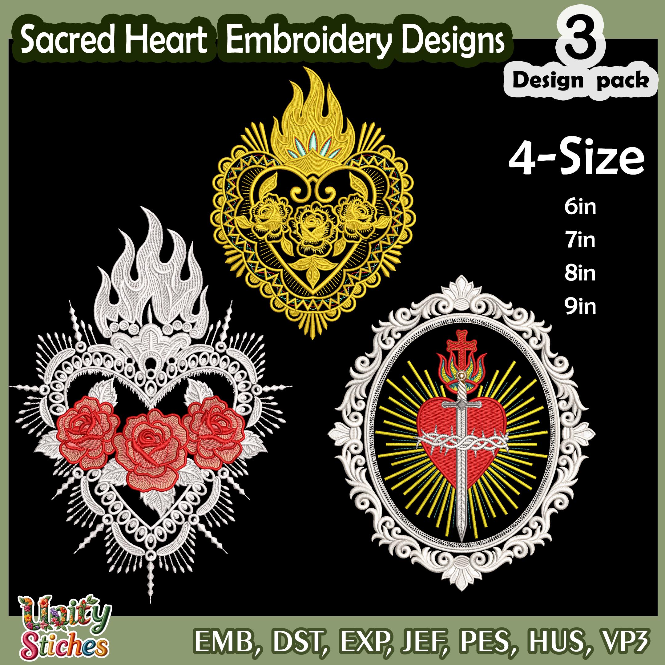 Sacred Heart Machine Embroidery File Pack of 3, EMB, DST, PES, Etc - Etsy
