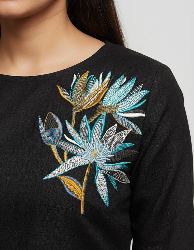 Floral Machine Embroidery Design | Lotus Flower Pattern In- 5 Sizes ...