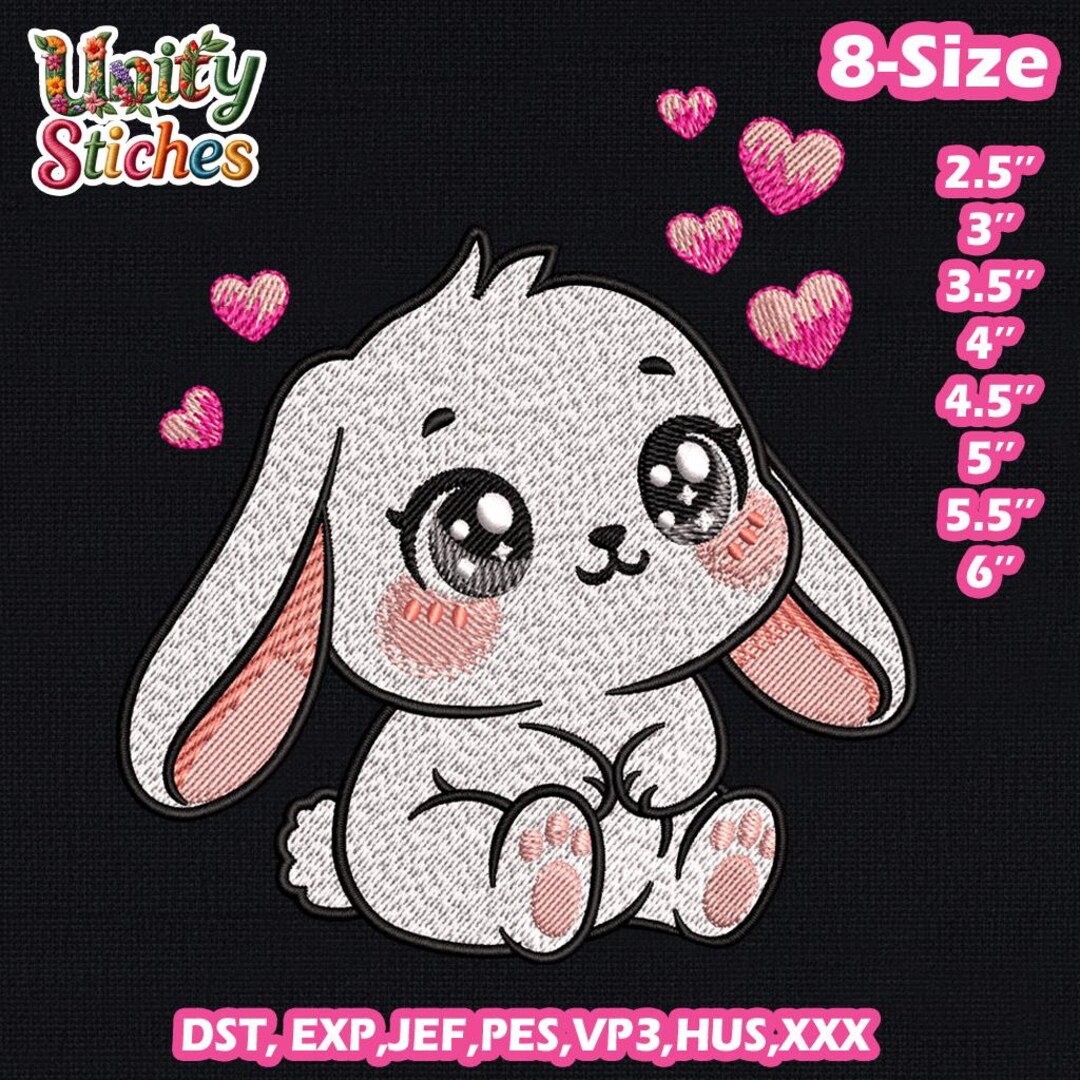 Baby Bunny Embroidery Design, Cute Rabbit Machine Embroidery File ...