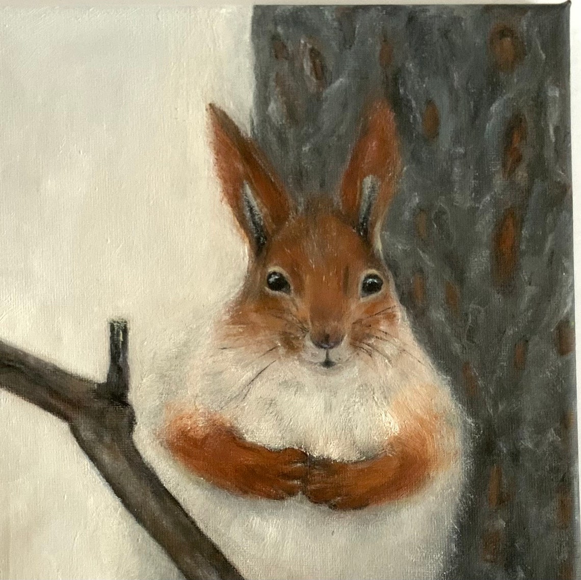 Pretty Squirrel, Original Oil Painting, Ready to Hang Wall Decor ...