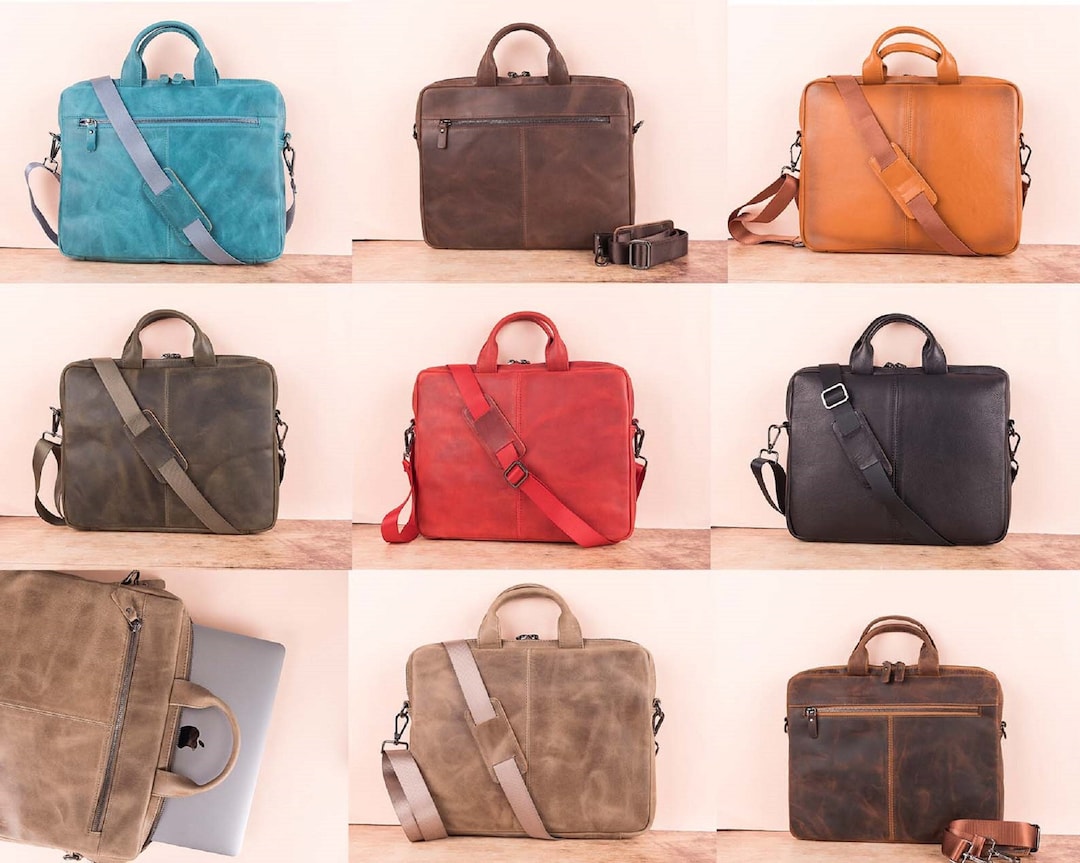 Genuine Leather 13” Laptop Bag, Shoulder Strap Leather Briefcase ...