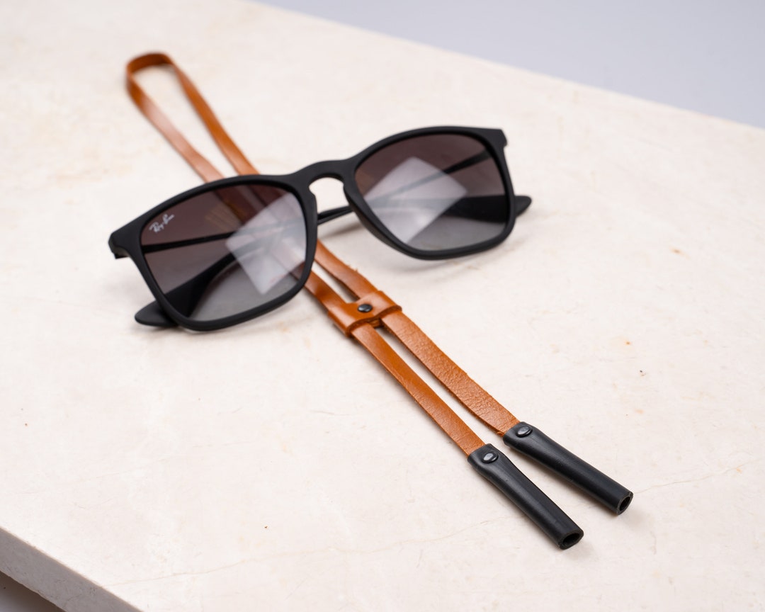Brown Personalized Leather Long Slide Leather Sunglasses Strap ...