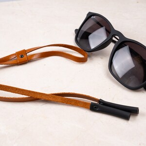 Brown Personalized Leather Long Slide Leather Sunglasses Strap ...