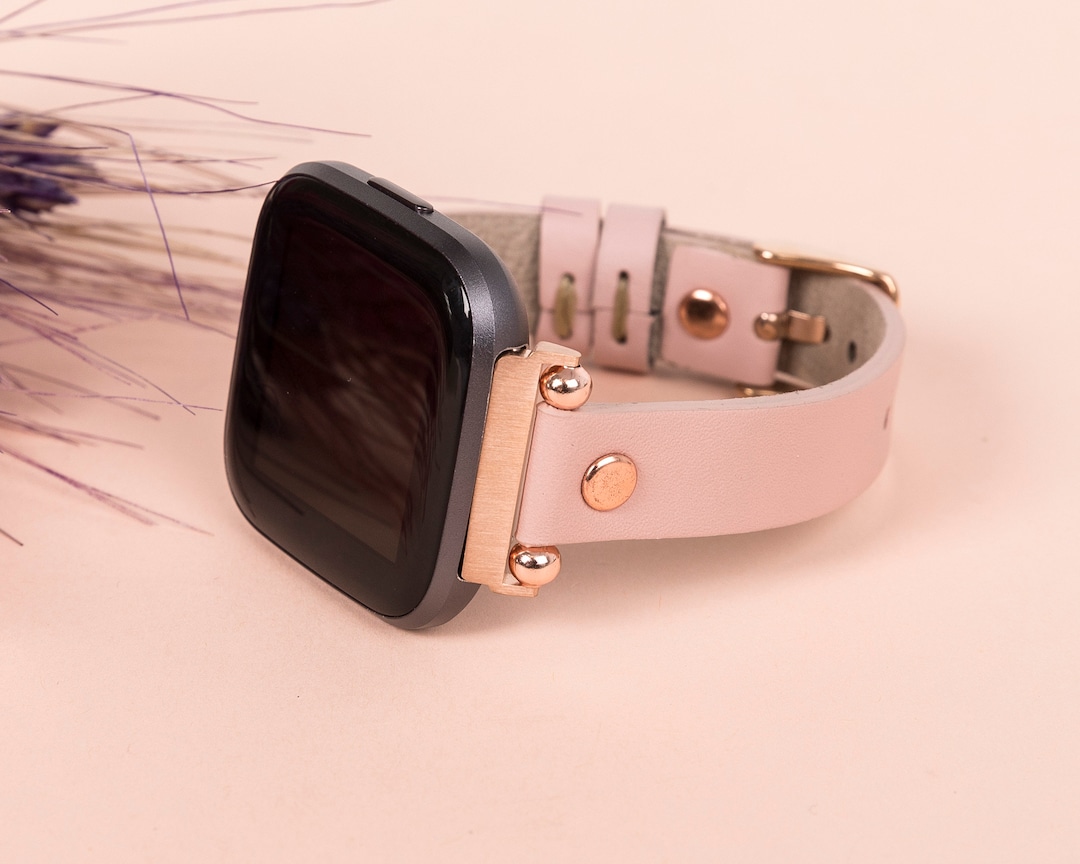 Pink Leather Fitbit Versa 3 2 1 Watch Band Thin Beady Fitbit SENSE ...