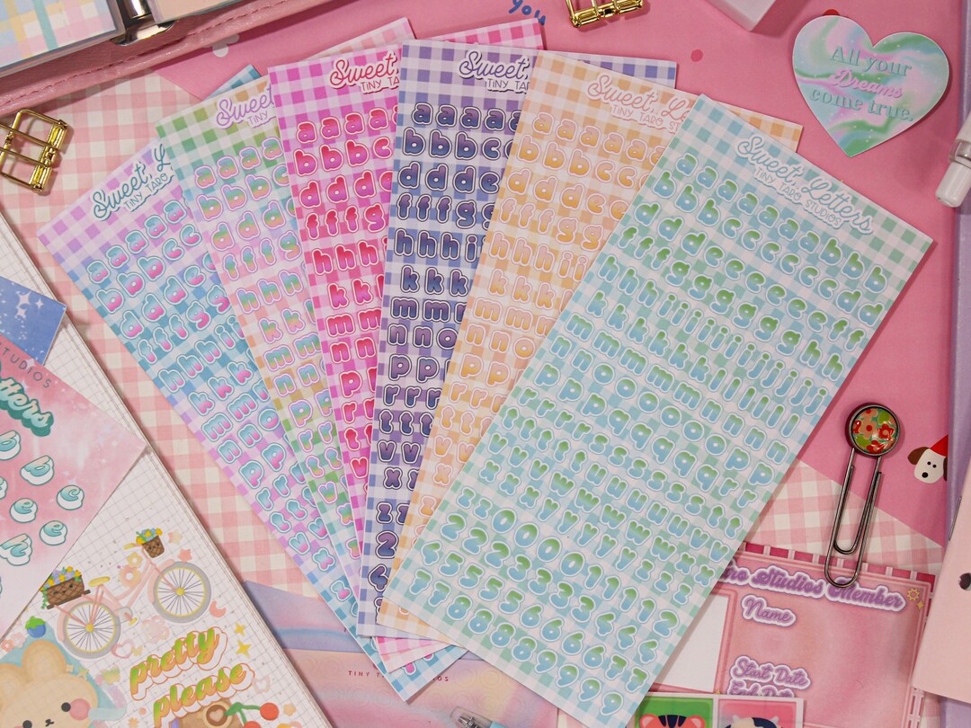 Mini Gradient Sweet Letters Sticker Sheet | Alphabet Stickers, Bullet ...