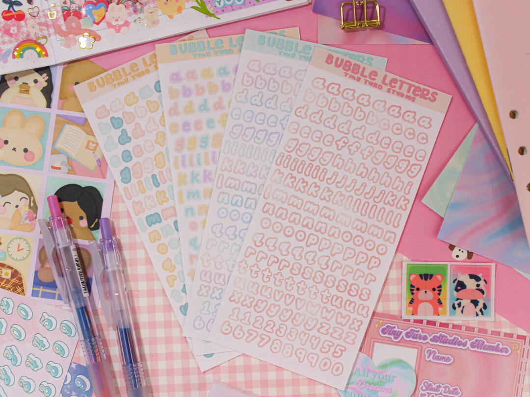 Mini Bubble Letters Sticker Sheet | Alphabet Stickers, Bullet Journal ...