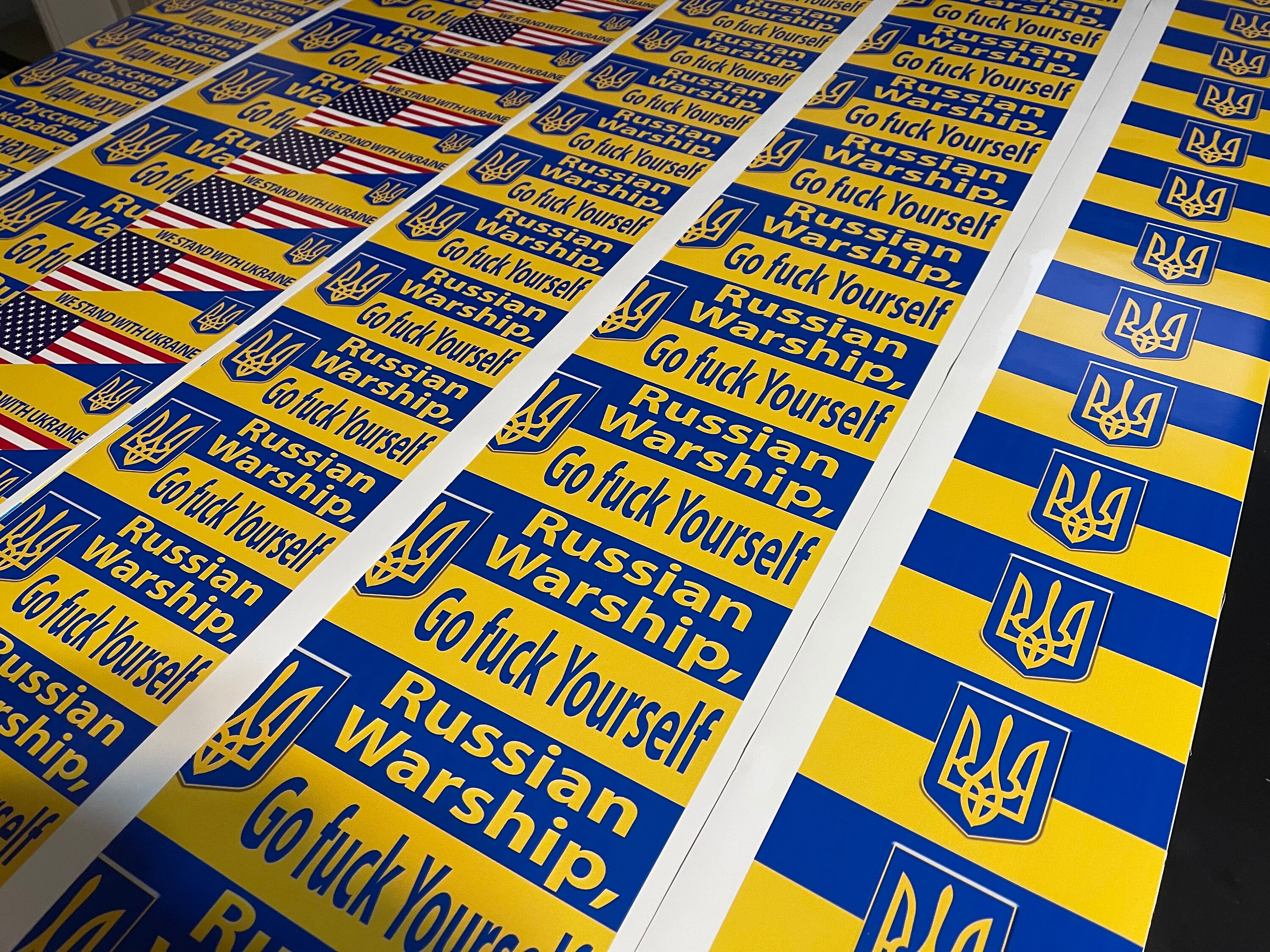 5 Ukrainian "post Stickers" (russian) Set of 3 "russian Ship Go F@ck ...