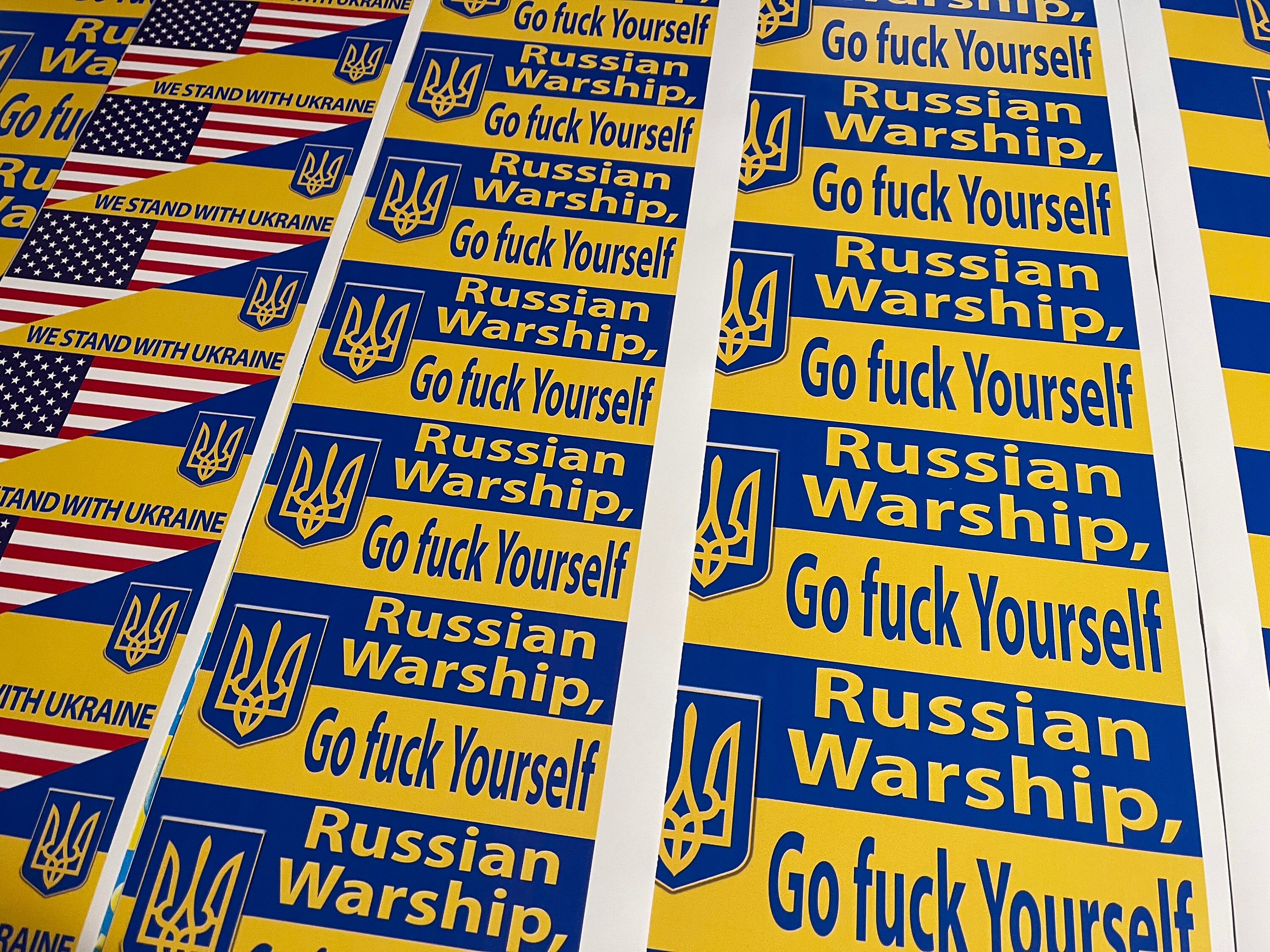 5 Ukrainian "post Stickers" (russian) Set of 3 "russian Ship Go F@ck ...