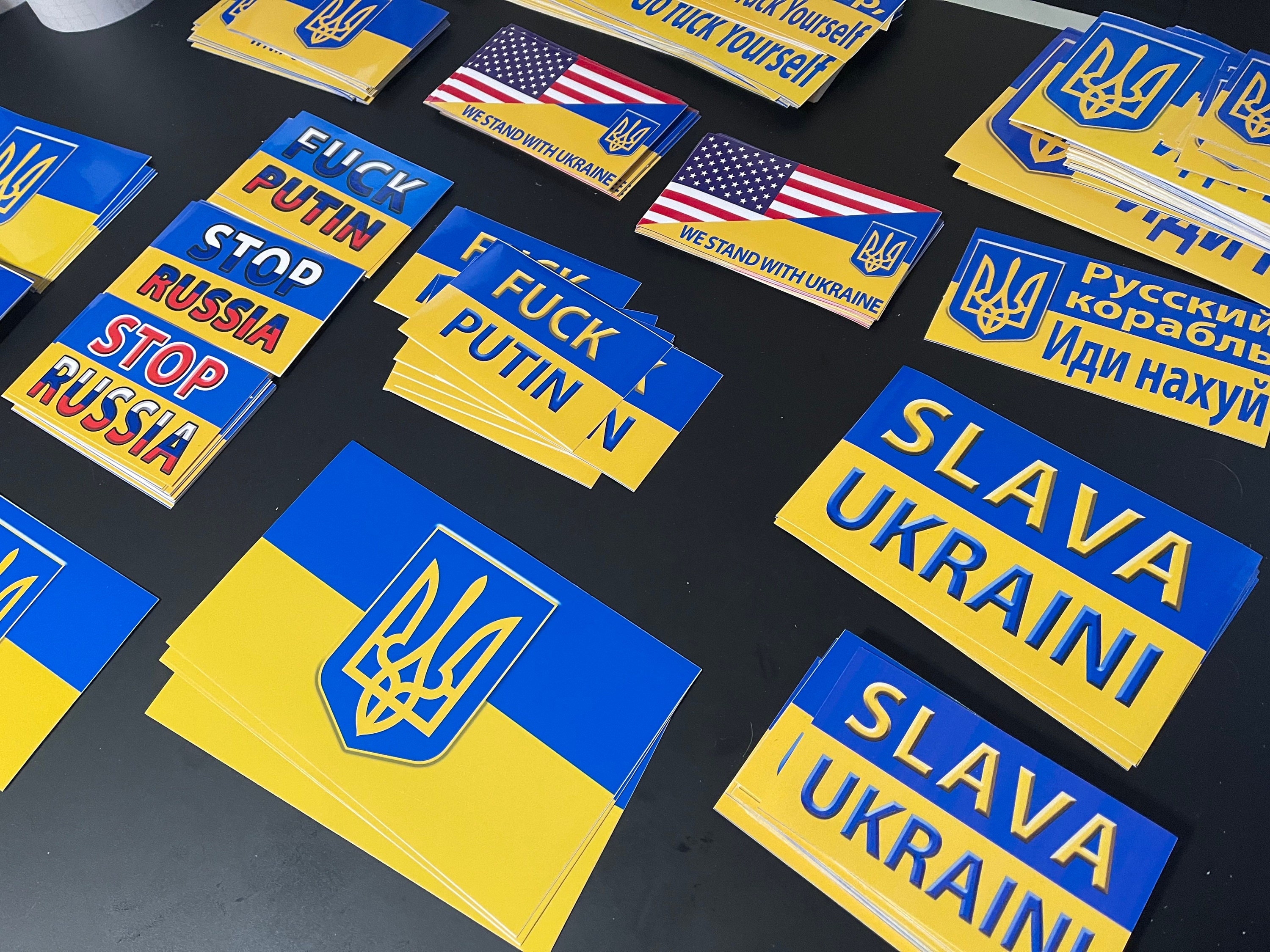 5 Ukrainian "post Stickers" (russian) Set of 3 "russian Ship Go F@ck ...