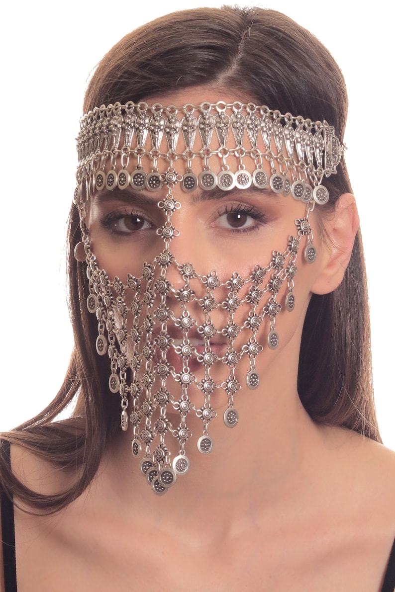 Antique Silver Face Chain, Face Veil Mask, Handmade Face Accessory ...