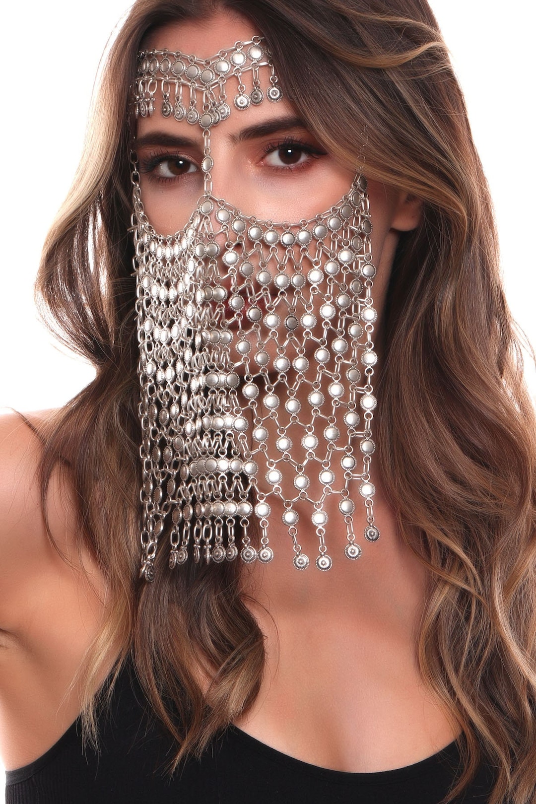 Antique Silver Face Chain for Ladies, Face Veil Mask, Handmade Face ...