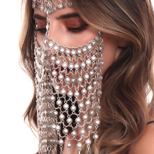 Antique Silver Face Chain for Ladies, Face Veil Mask, Handmade Face ...