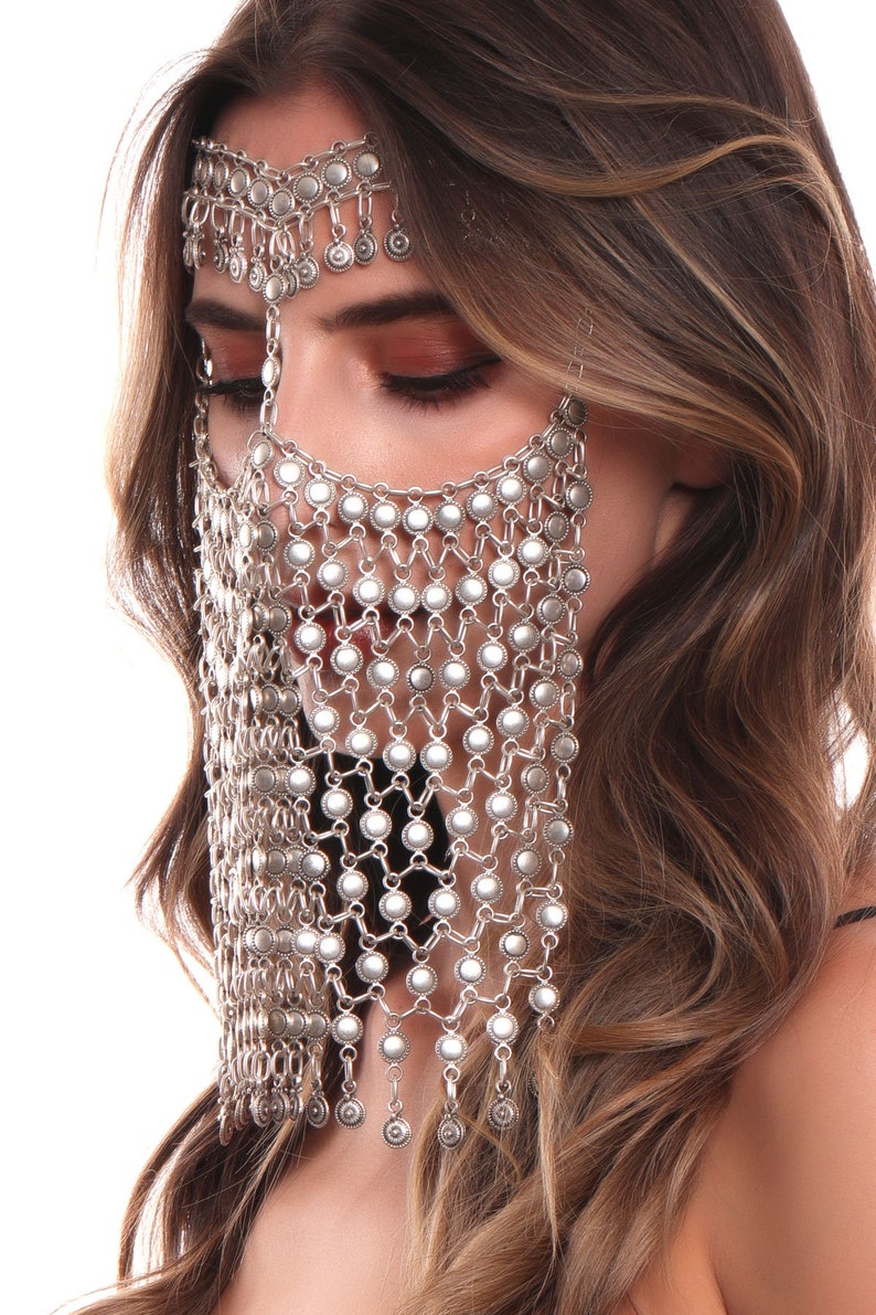Antique Silver Face Chain for Ladies, Face Veil Mask, Handmade Face ...
