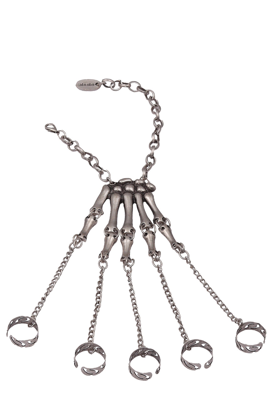 Antique Silver Gothic Skeleton Hand Ring Chain Bracelet - Etsy