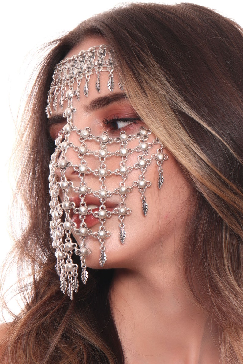 Antique Silver Face Chain for Ladies Face Veil Mask Handmade - Etsy