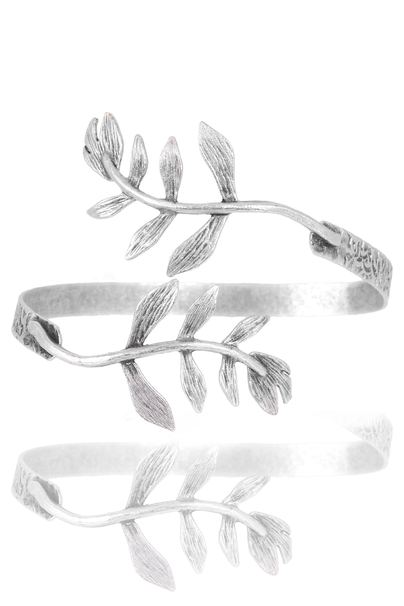 Antique Silver Open Band Adjustable Metalwork Cuff Bracelet, Lower Leaf ...