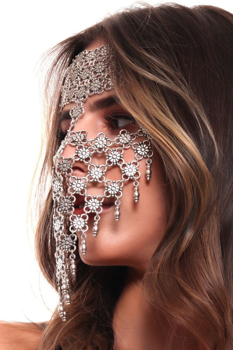 Antique Silver Face Chain for Ladies, Face Veil Mask, Handmade Face ...