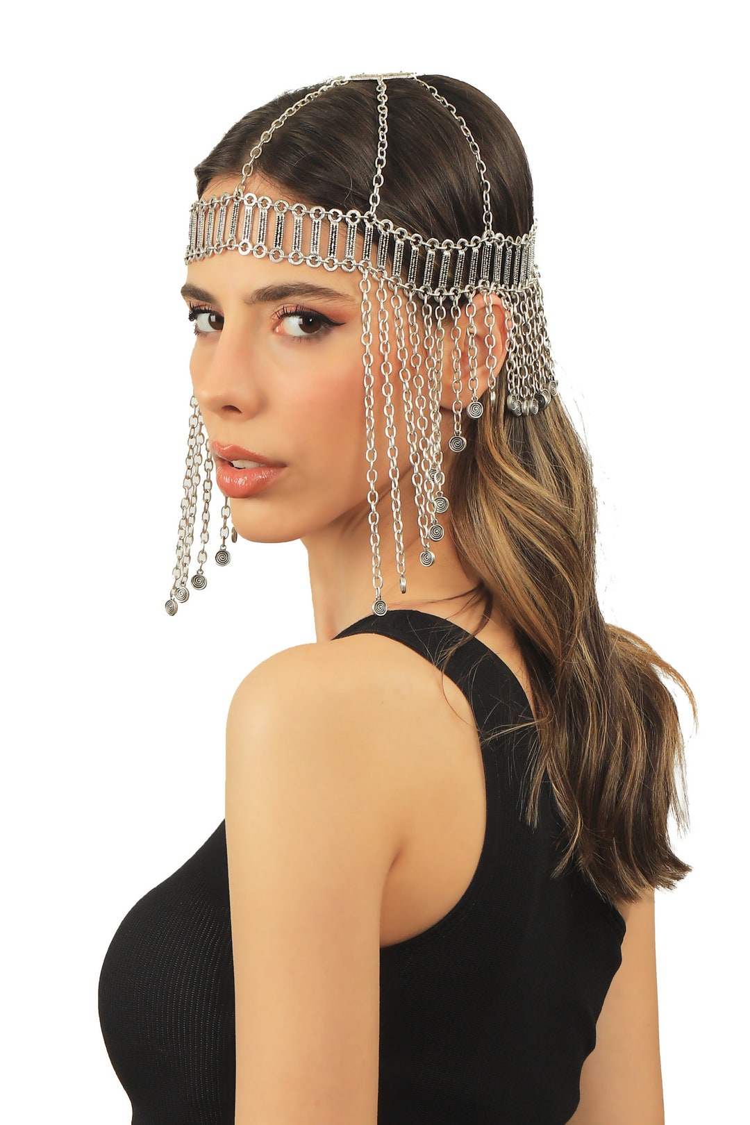 Antique Silver Plated Metal Hair Chain, Hair Accessories , Hair Jewelry ...