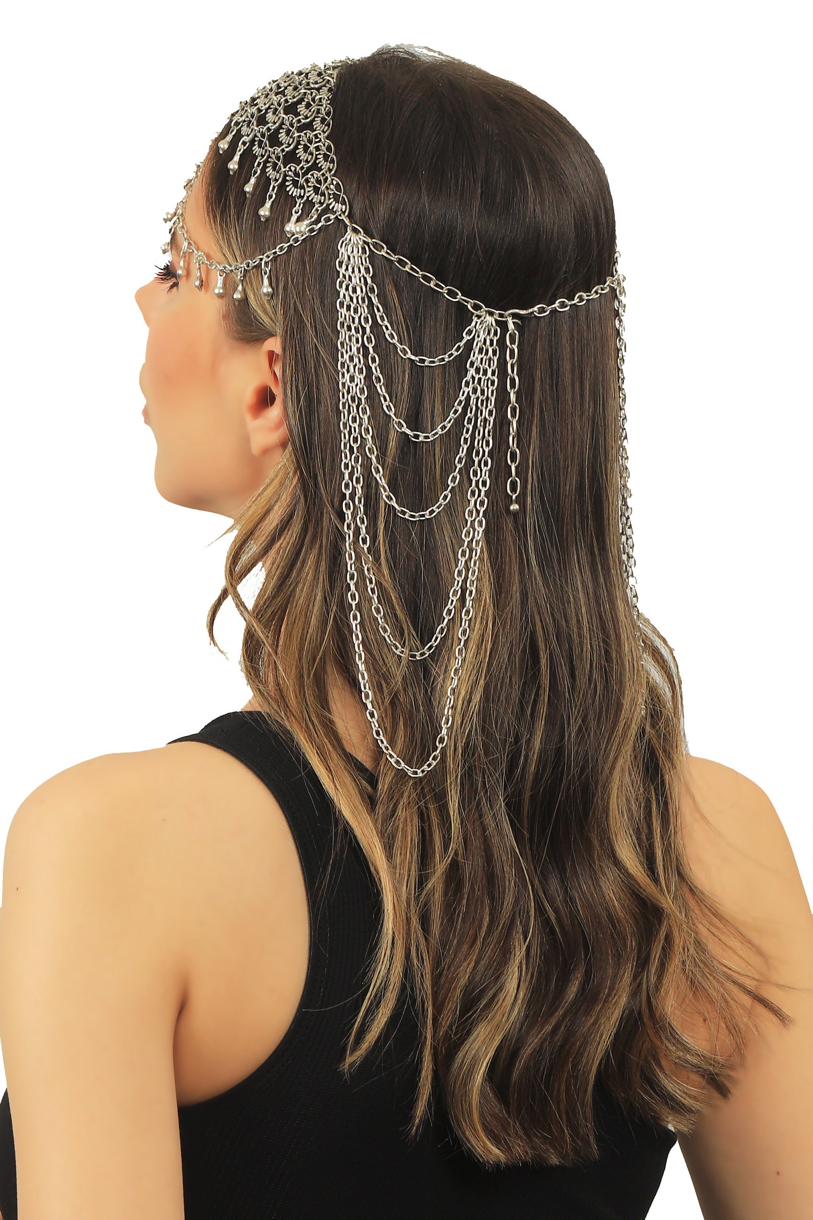 Antique Silver Plated Metal Hair Chain, Hair Accessories , Hair Jewelry ...