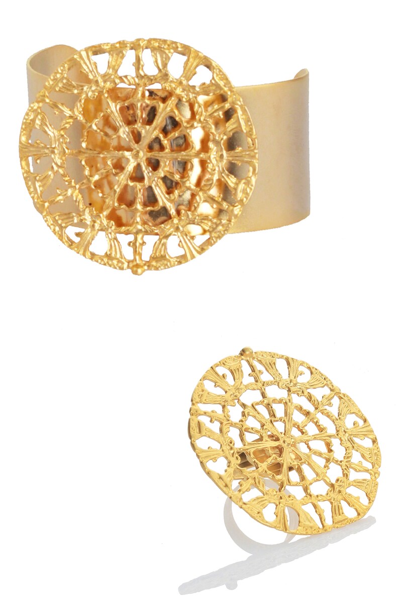 Gold Spider Web Chunky Cuff Adjustable Bracelet & Ring Set - Etsy