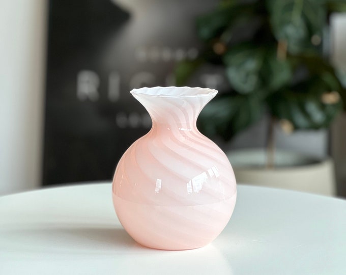 Vintage Murano Pale Pink Swirl Glass Vase, Vintage Murano Vase, Pale ...