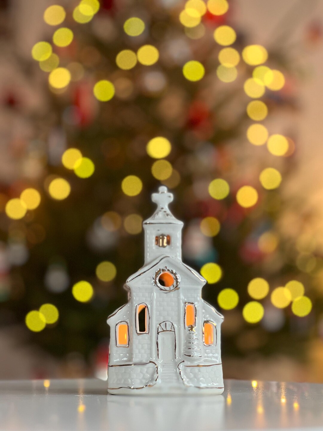 Vintage Porcelain Christmas Church Tea Light Candle Holder - Made in ...