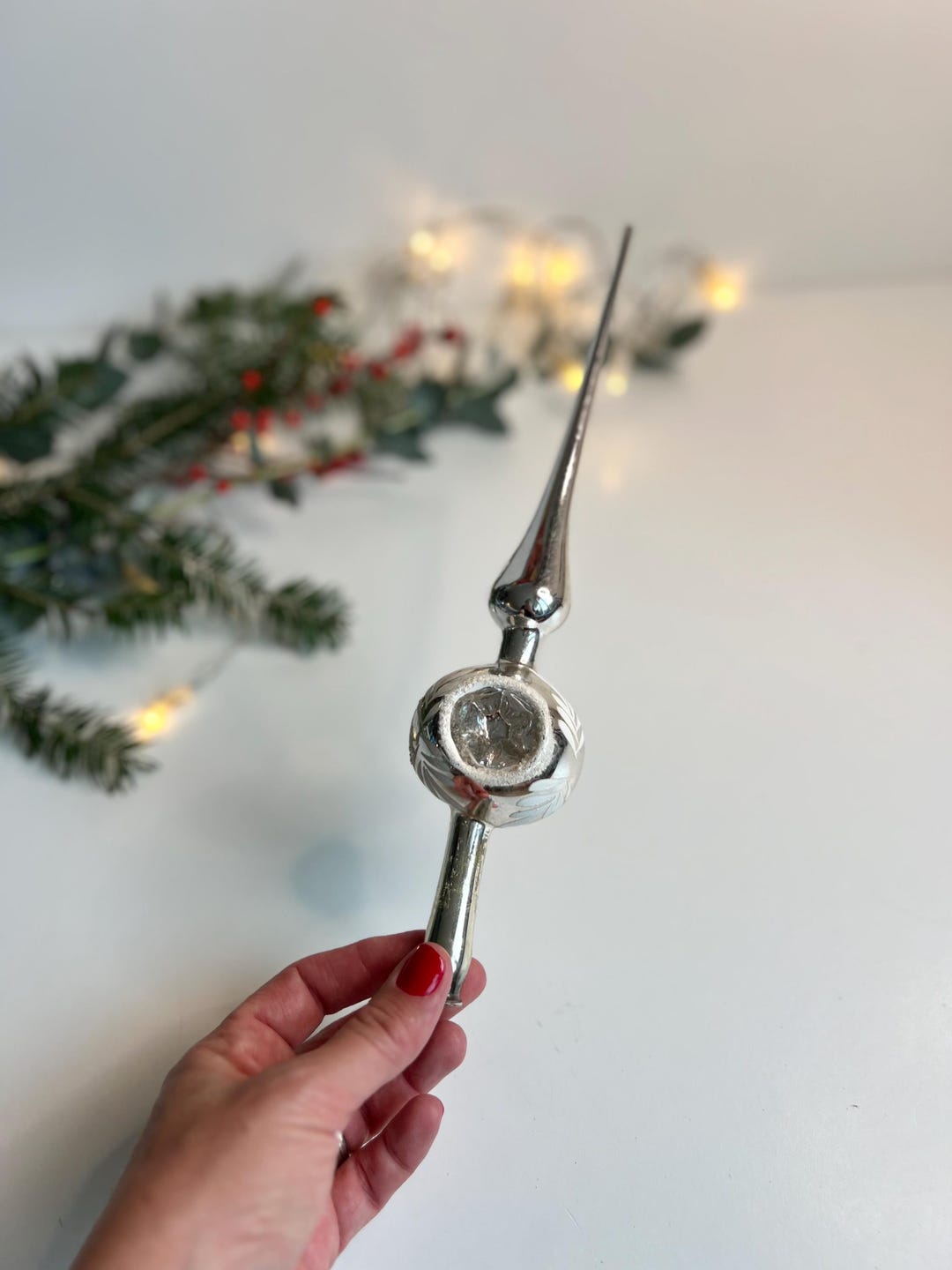 Vintage 29cm Silver Concave Tree Topper, Vintage Christmas Tree Topper ...