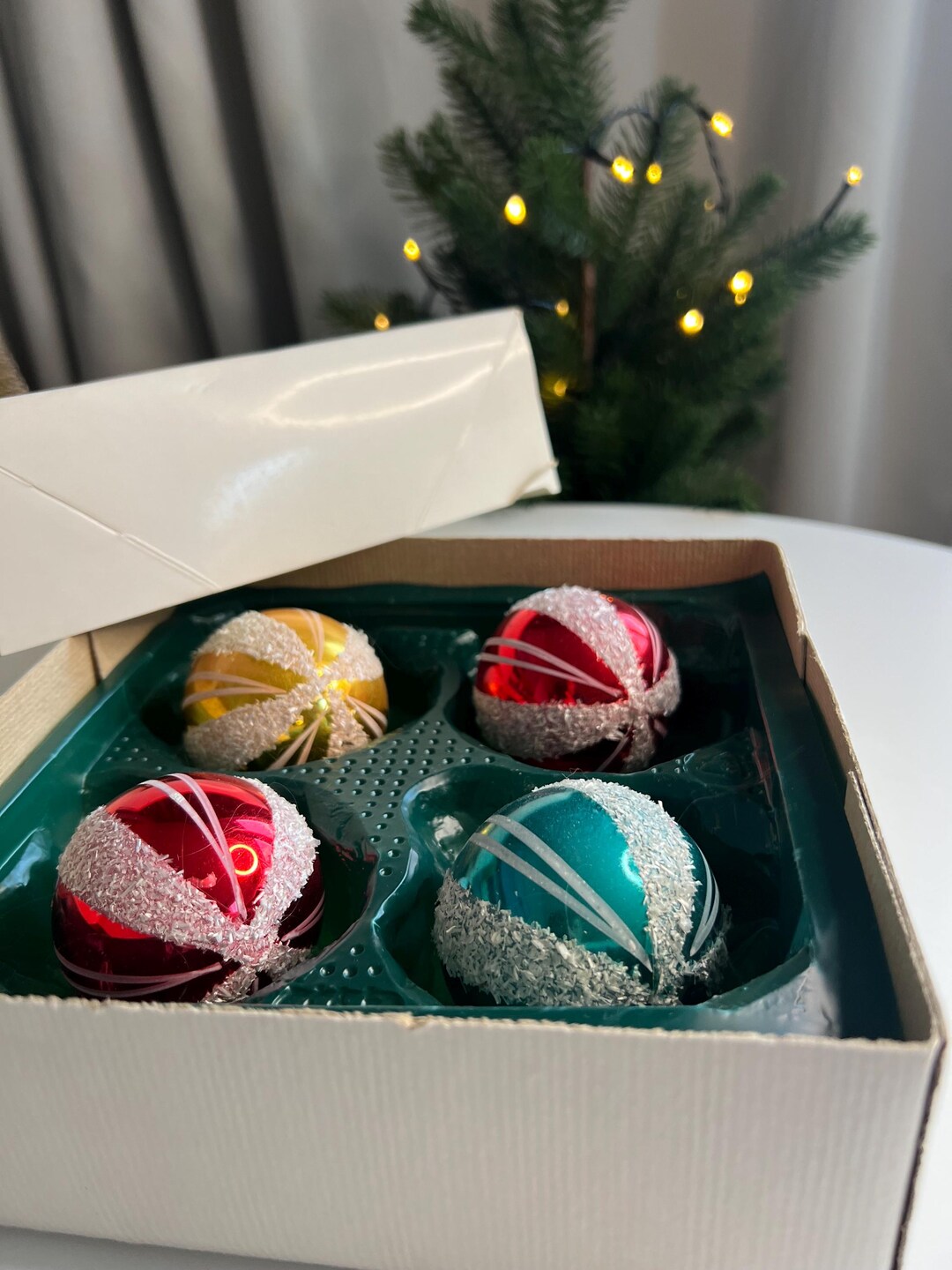 Vintage West German Glass Baubles, Glitter Stripes, Set of 4 - Etsy