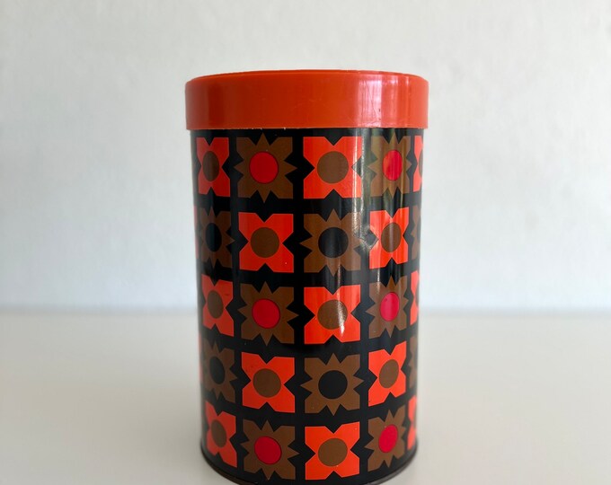 Vintage 1970s Orange and Black Tin, Vintage Storage Canister, Vintage ...