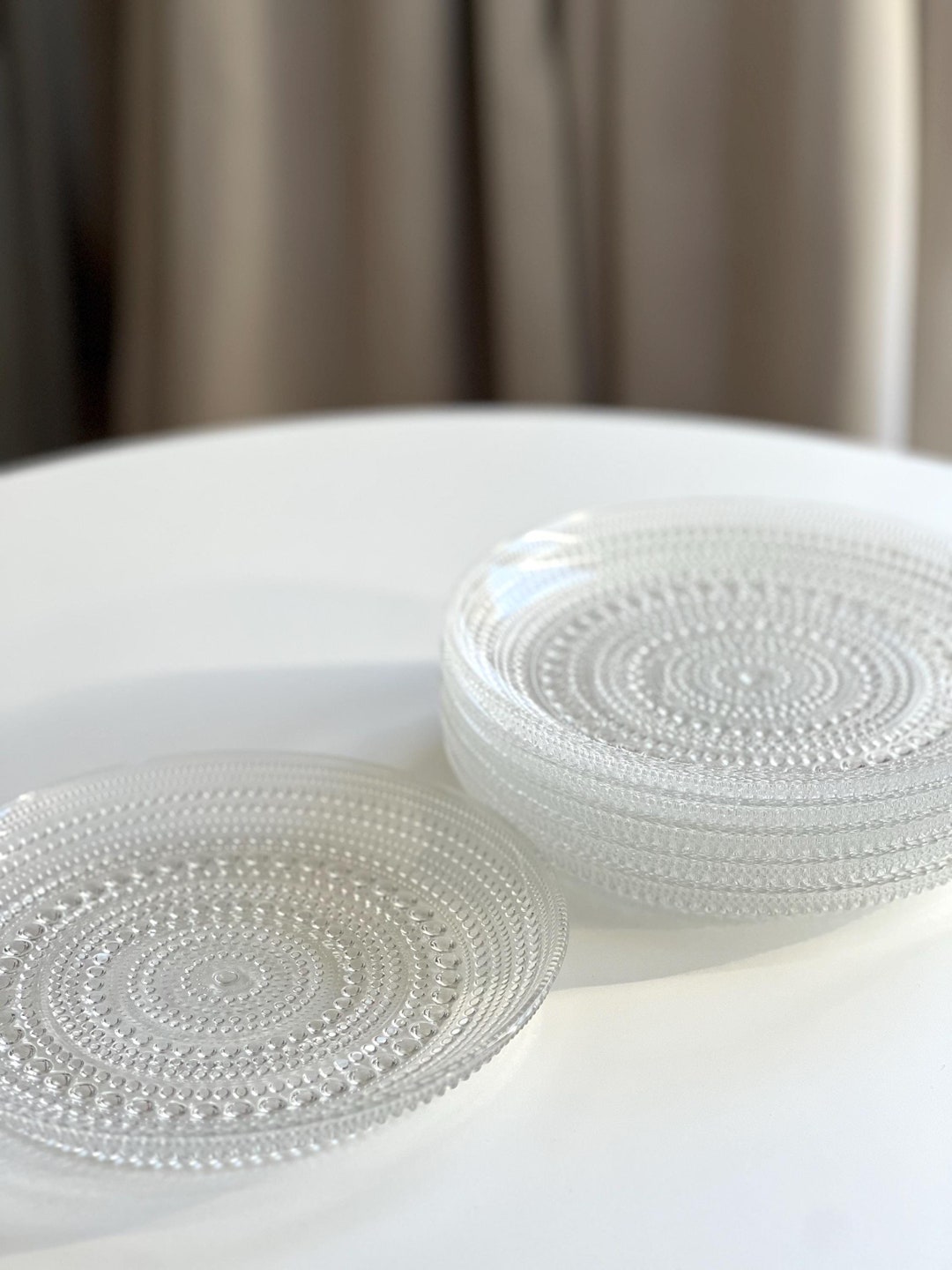 Set of 6 Kastehelmi Clear Glass Plates Designed by Oiva Toikka, Finnish ...