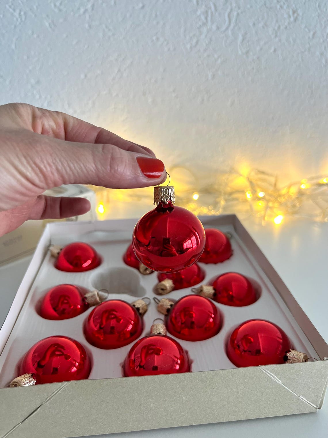Set of 12 Small Vintage Inge Glas German Red Baubles - Etsy