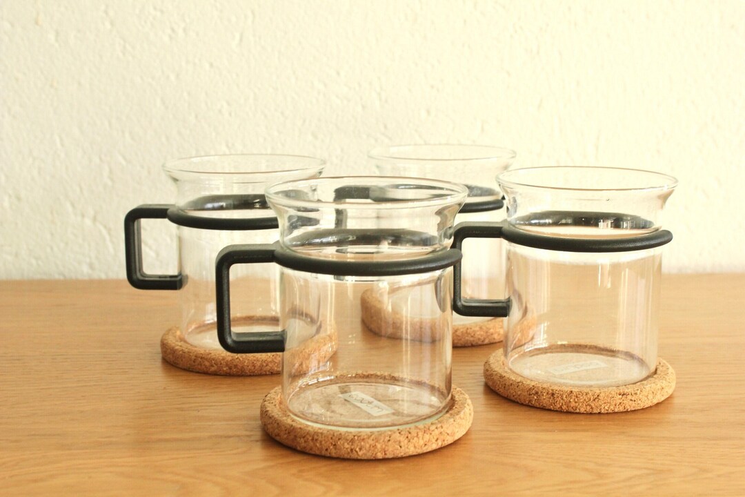 Set of 4 Vintage Black 80s Bodum Glass Tea Cups, Black Picard Cups ...