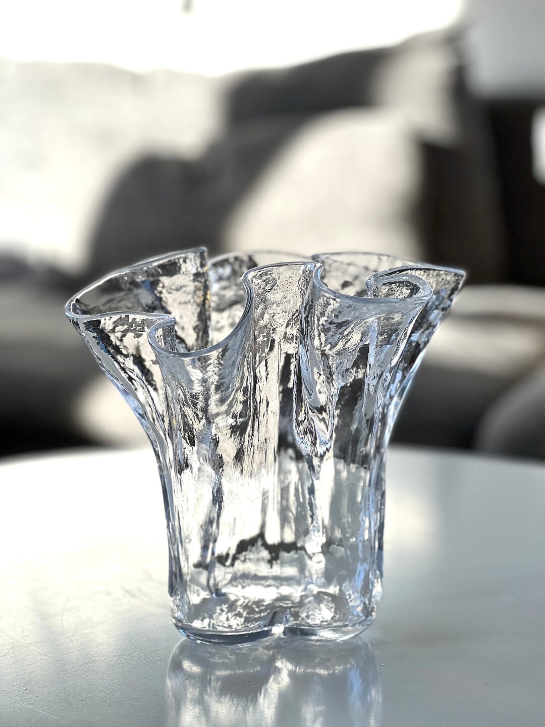 Vintage Muurla Handkerchief Vase Clear Glass Art Vase Ruffle - Etsy