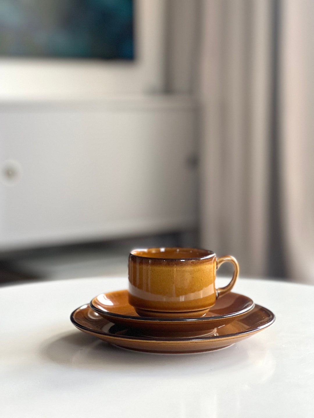 Vintage Mustard Yellow Tea Cup Set by Rössler, Vintage Brown Coffee Cup ...