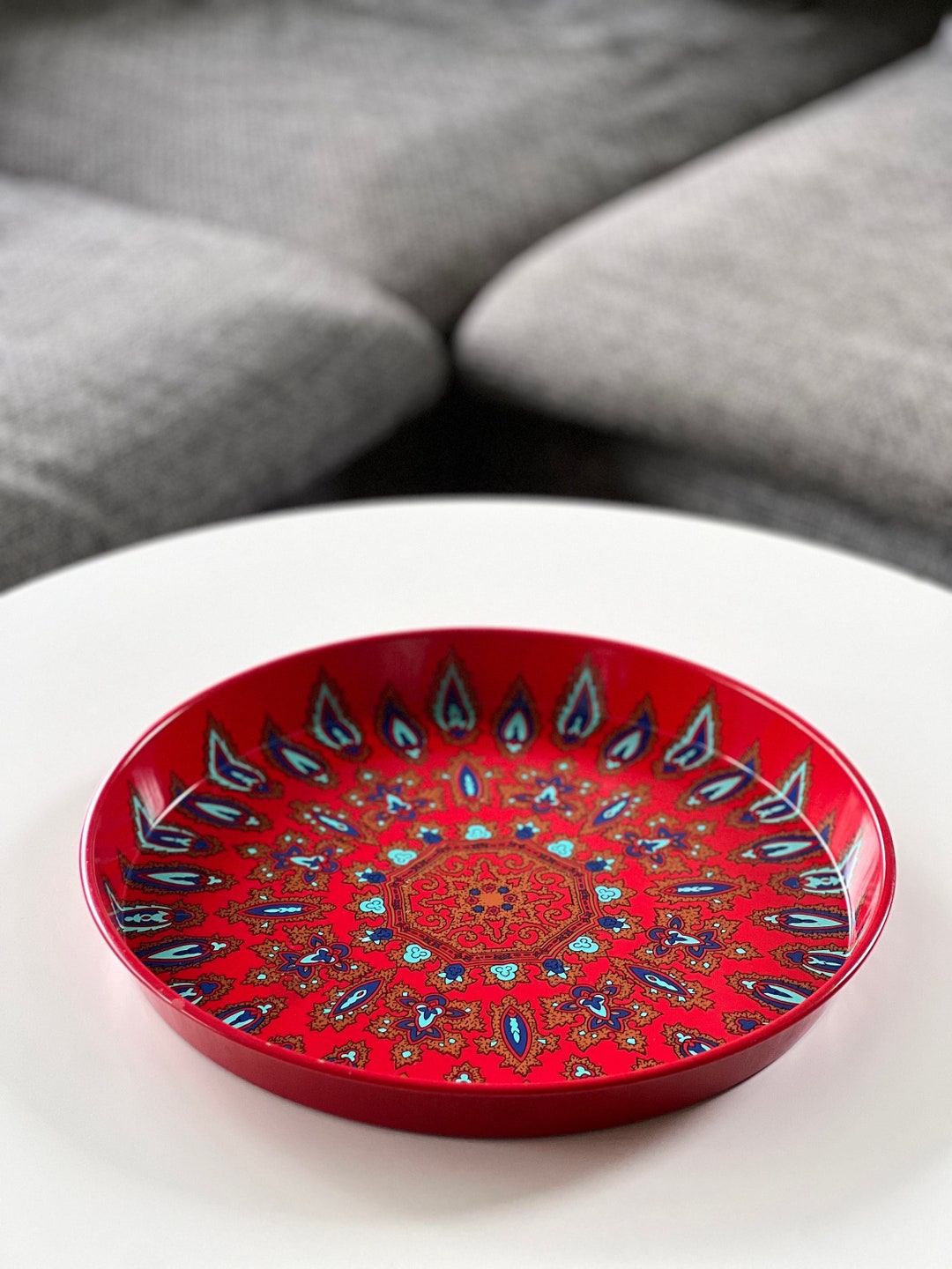 Vintage 60s Metal Red Decorative Tray by Ducor, Reginald Corfield Ltd ...