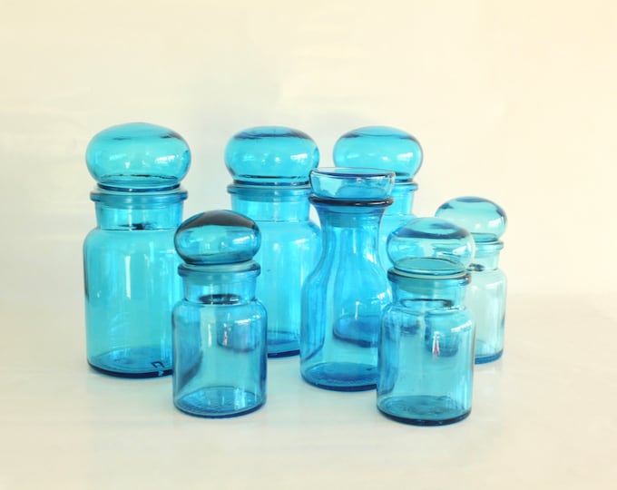 PRICE PER ITEM: Vintage Blue Glass Apothecary Jars / Bubble Top Jars ...