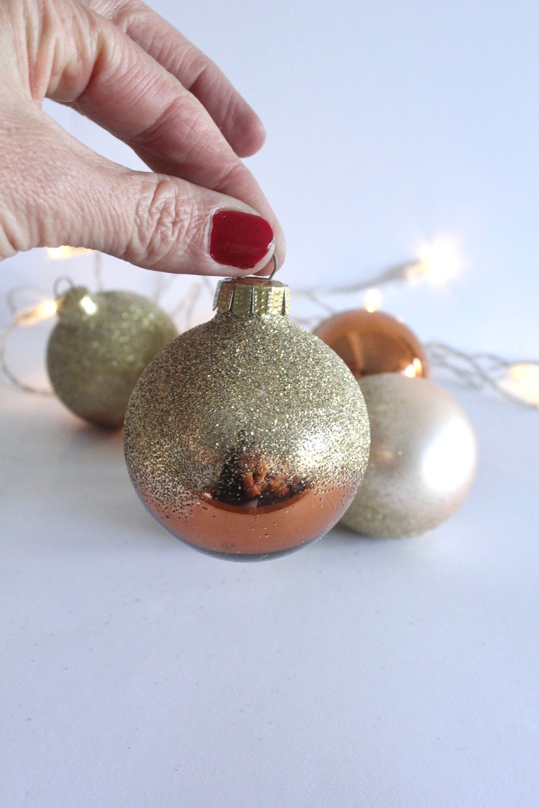 Set of 6 Austrian Bronze and Gold Glitter Baubles - Etsy