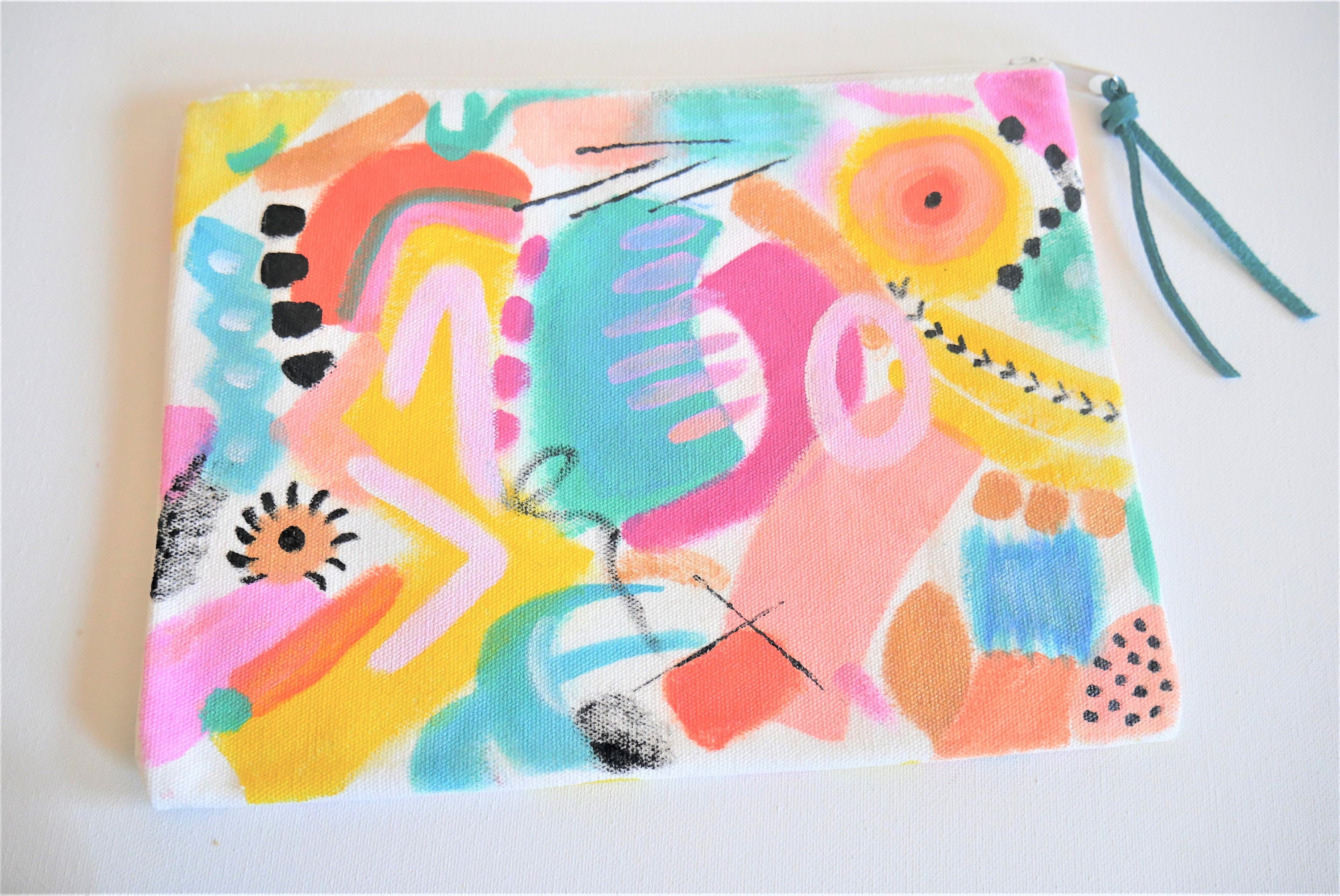 Handpainted Pouch, Colorful Abstract Art, Boho Style, Unique Gift for ...