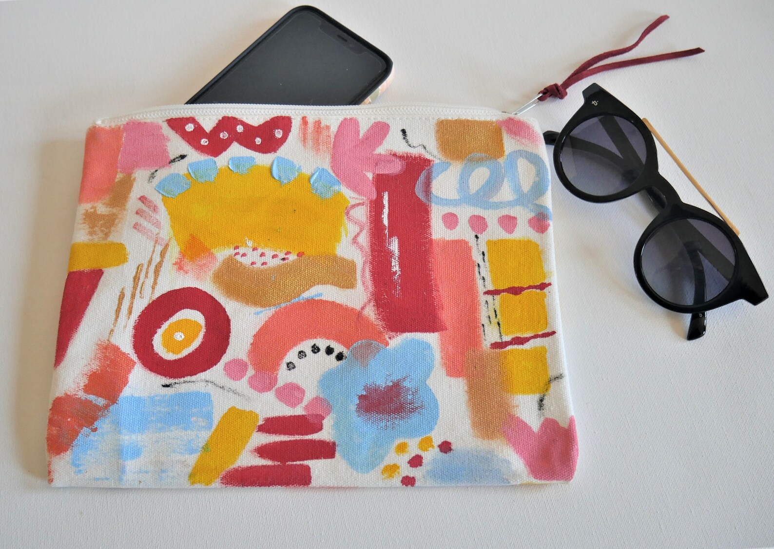 Handpainted Pouch Colorful Abstract Art Boho Style Unique - Etsy UK