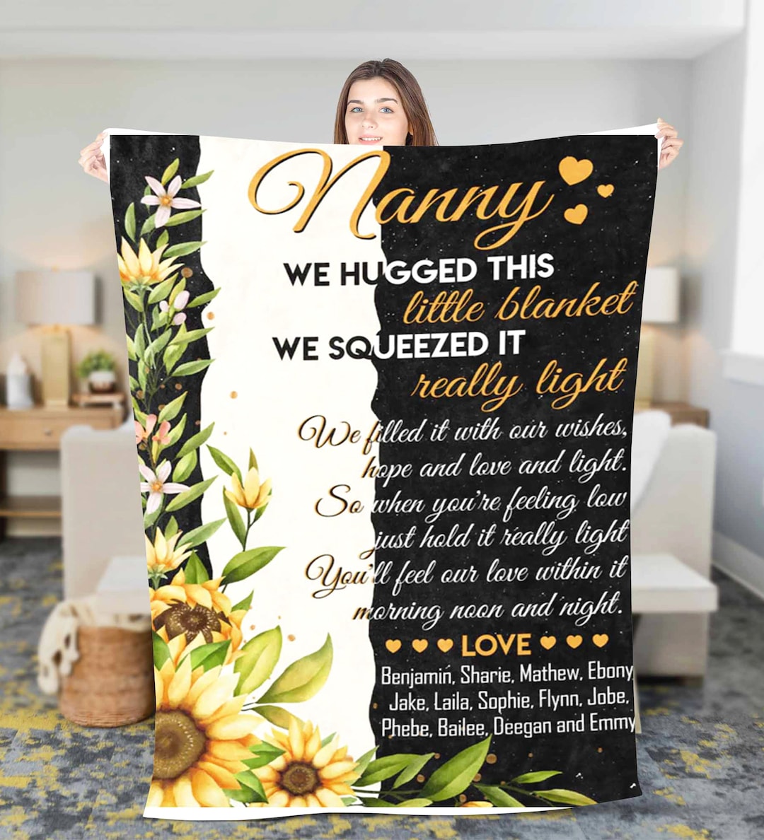 Personalized to Our Nanny Sunflower Fleece Sherpa Blanket Nanny ...