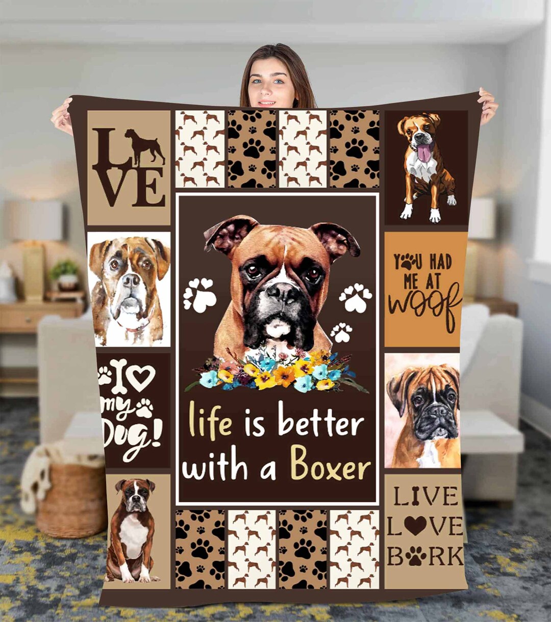 Custom Pet Photos Boxer Sherpa Fleece Blanket Dog Mom Gift Mother's Day ...