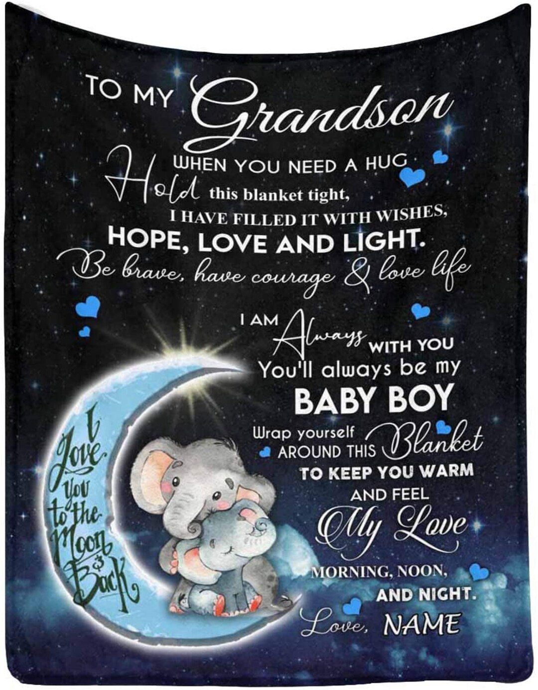 Personalized to My Grandson Elephant Family Blanket Custom Name Fleece ...