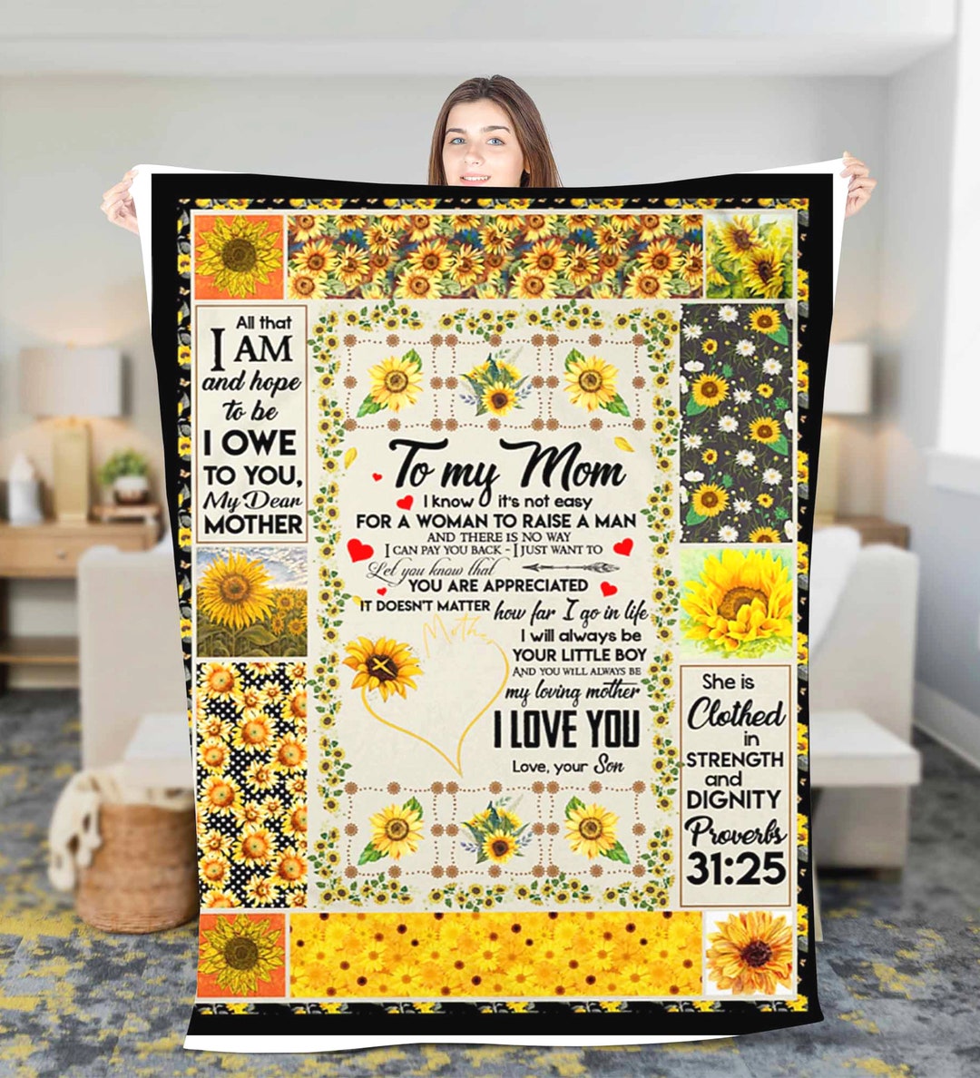 Personalized to My Mom Sunflower Fleece Sherpa Blanket, Custom Birthday ...