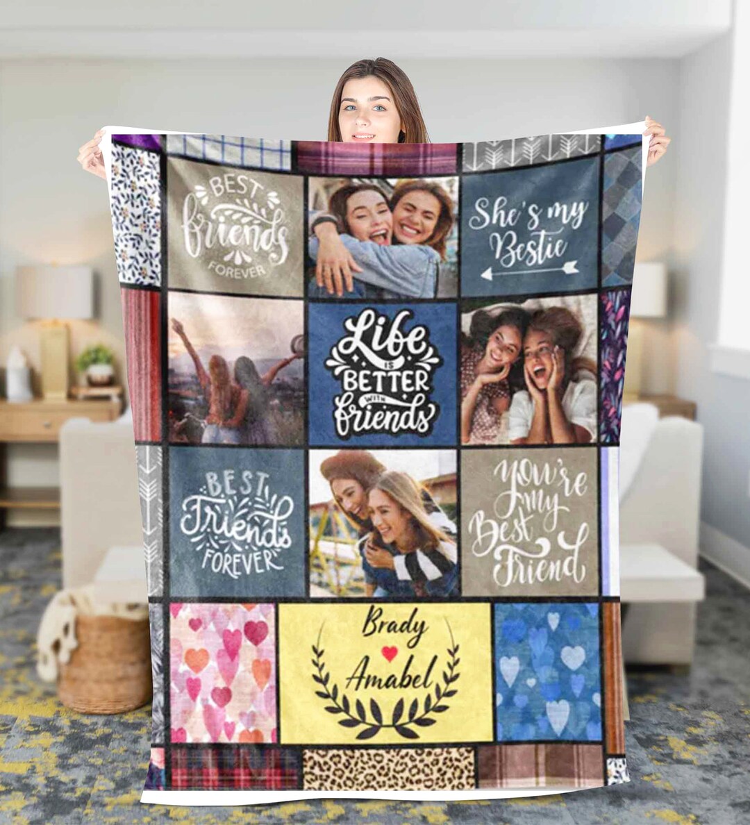 Personalized Name and Photo to My Bestie Fleece Sherpa Blanket Gift for ...