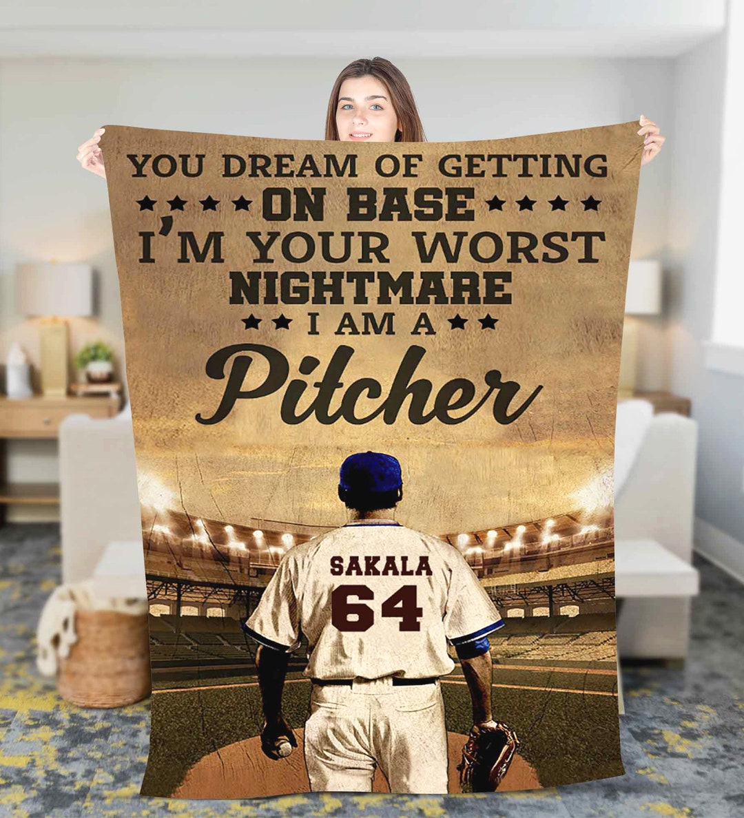 I Am Pitcher Custom Name Number Baseball Fleece Sherpa Blanket ...